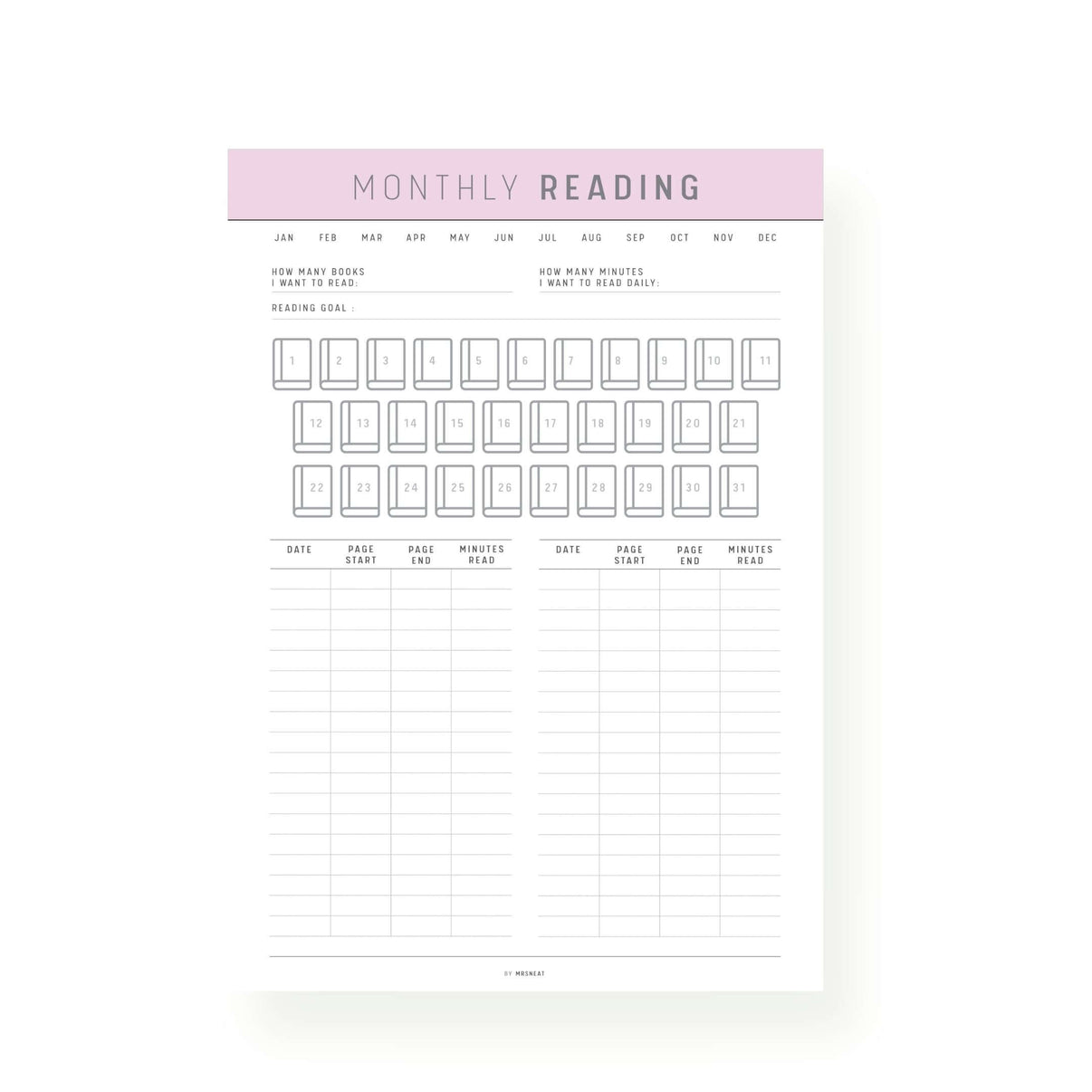Monthly Reading Tracker Template Printable – mrsneat