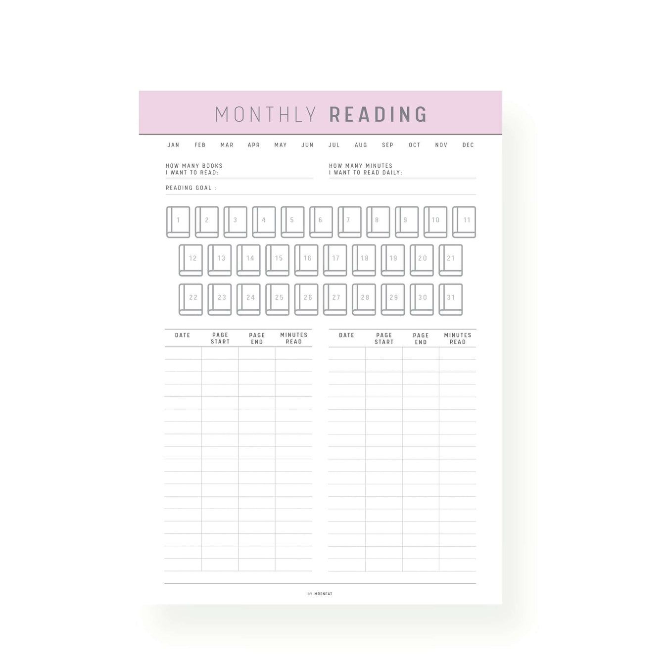 Monthly Reading Tracker Template Printable - M224 – mrsneat