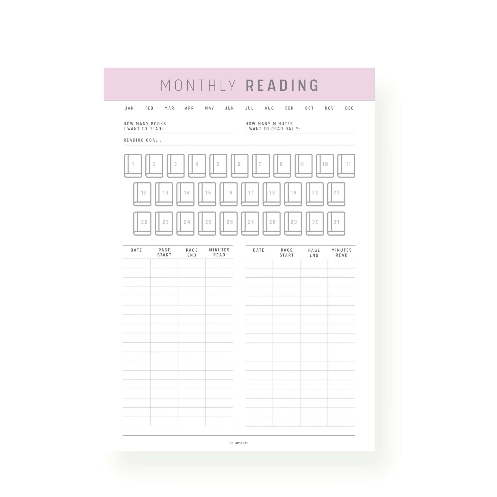 Monthly Reading Tracker Template Printable – mrsneat