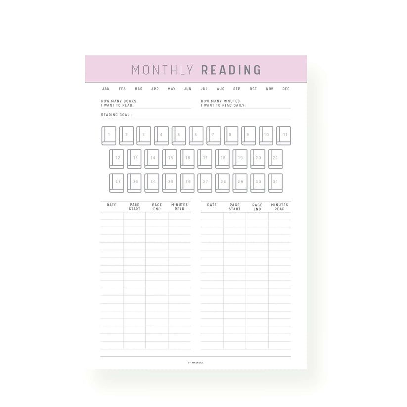 Monthly Reading Tracker Template PRINTABLE - M224 – mrsneat