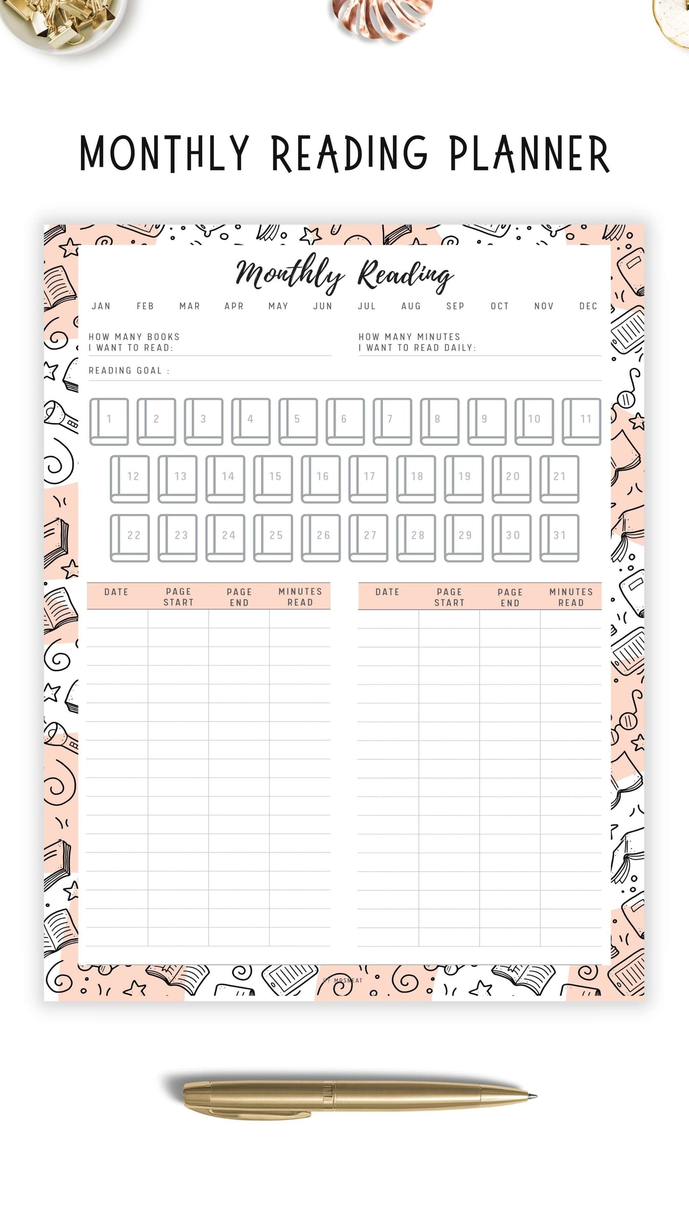 Monthly Reading Tracker Template Printable - M426 – mrsneat