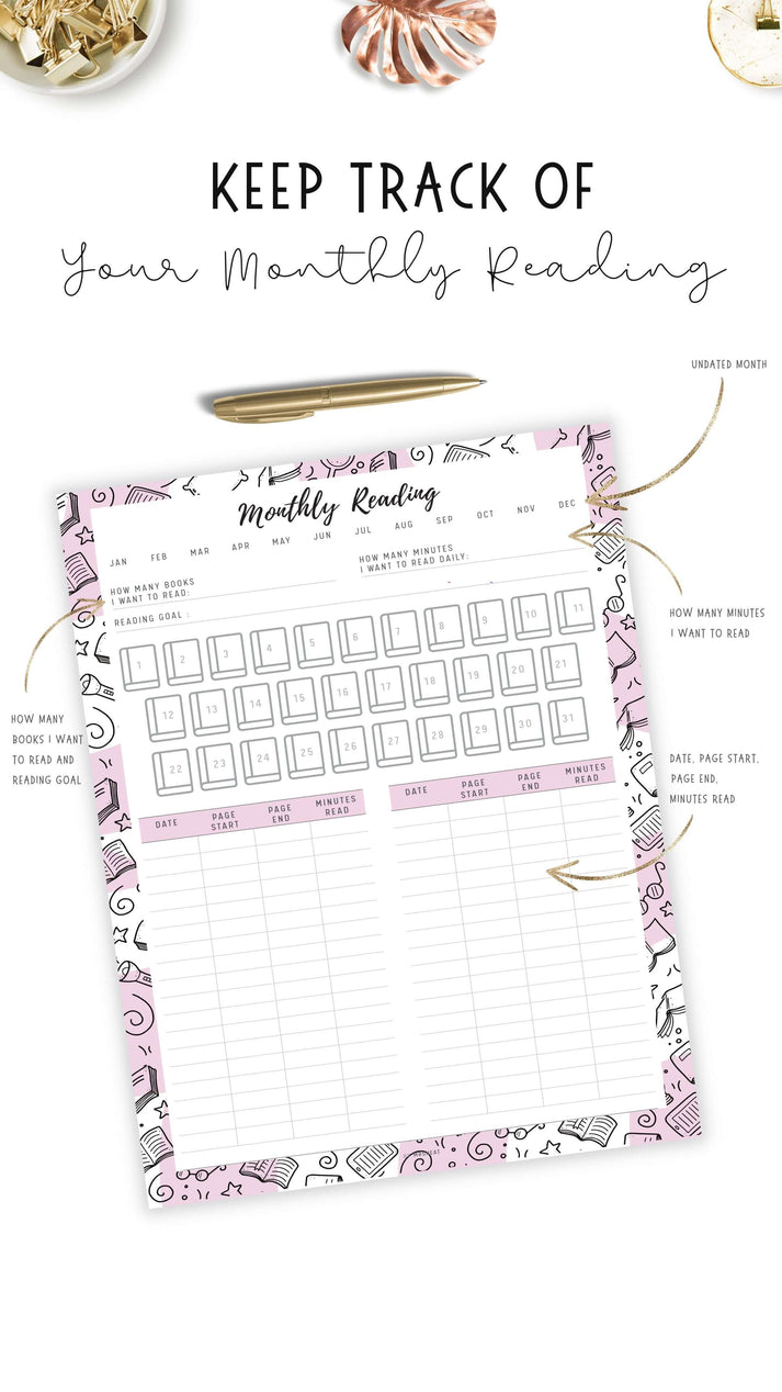 Monthly Reading Tracker Template Printable – mrsneat