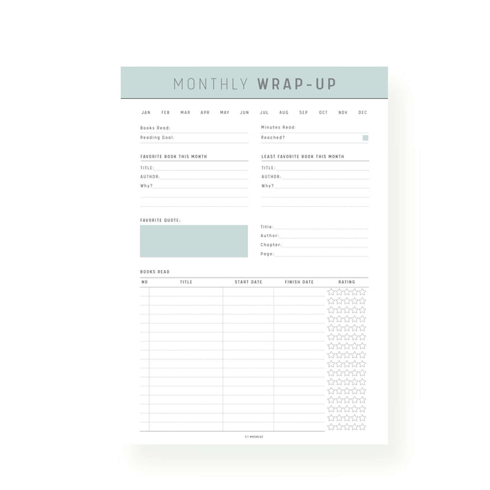 Monthly Reading Wrap Up Template PRINTABLE - M222 – mrsneat
