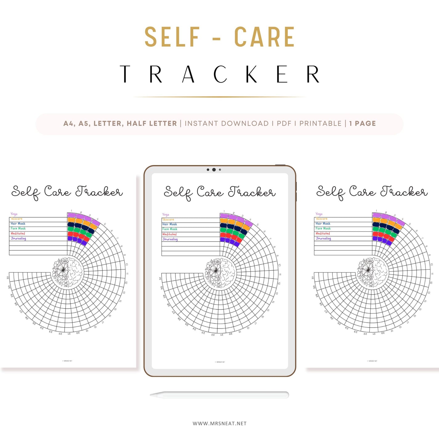 Self Care Tracker Wheel Printable - M547 – mrsneat