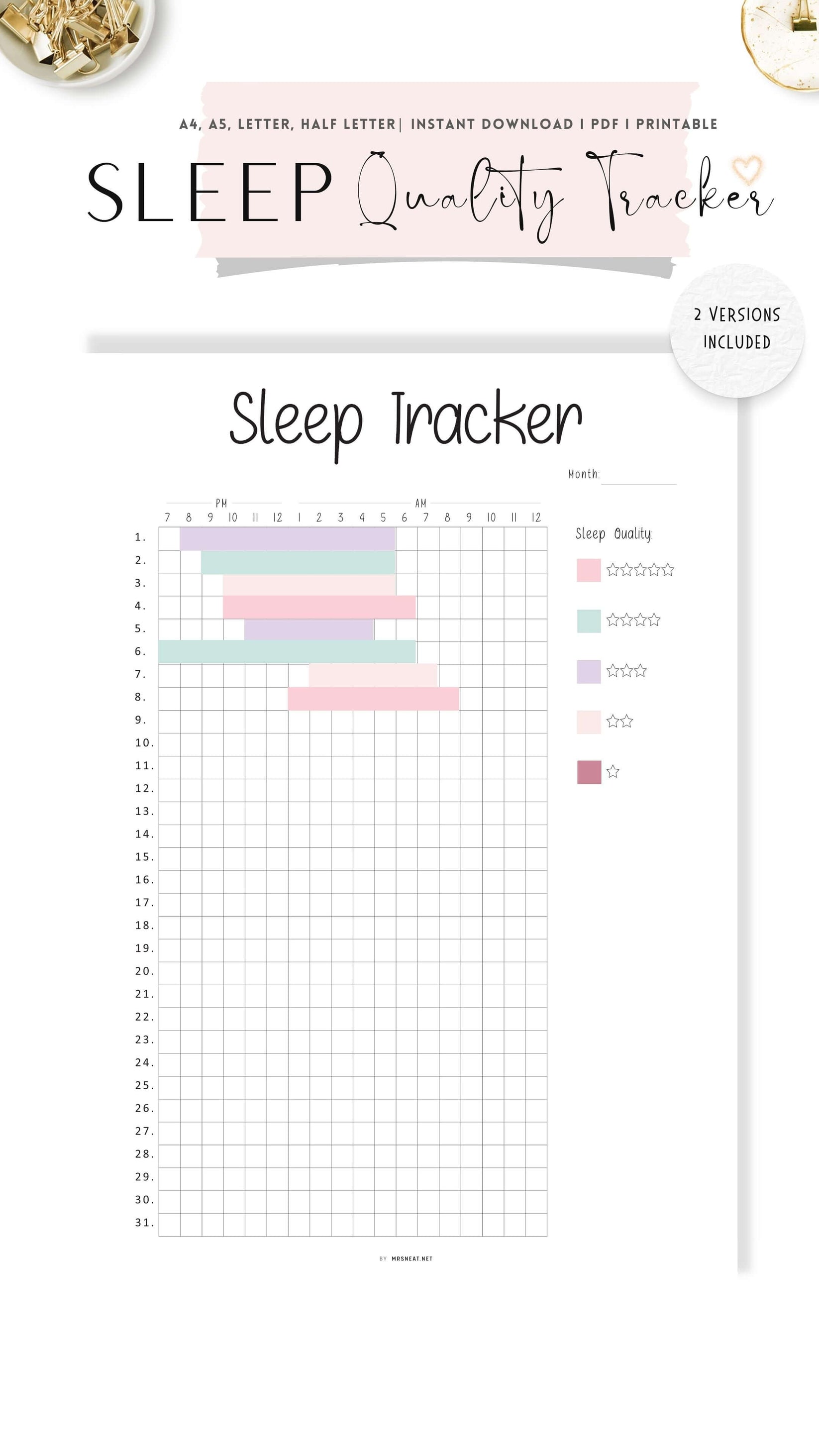 Printable Sleep Quality Journal - M356 – mrsneat