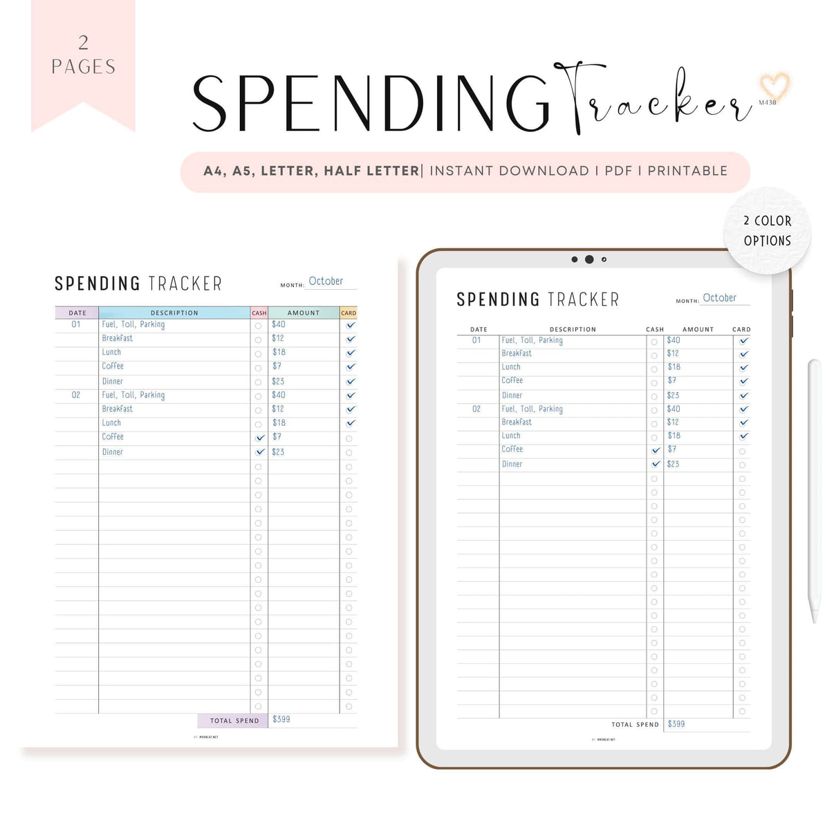 Monthly Spending Tracker Printable - M438 – mrsneat