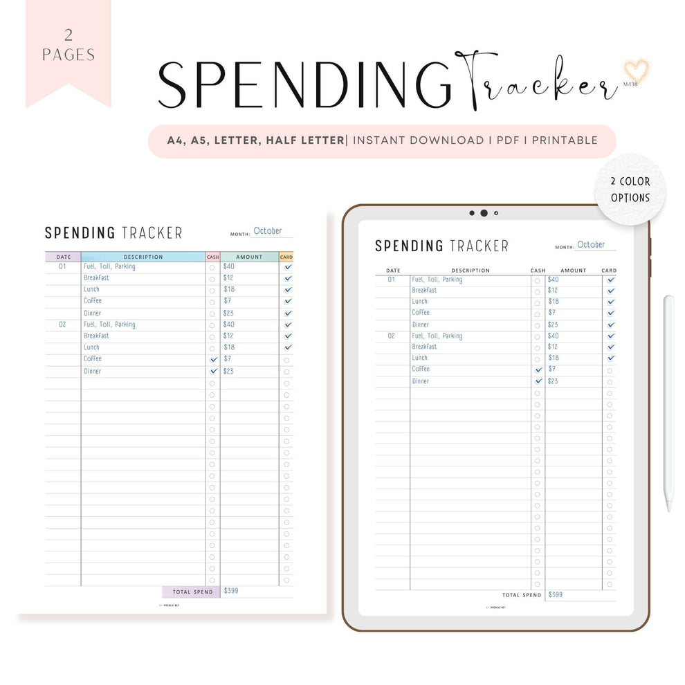 Monthly Spending Tracker Printable - M438 – mrsneat