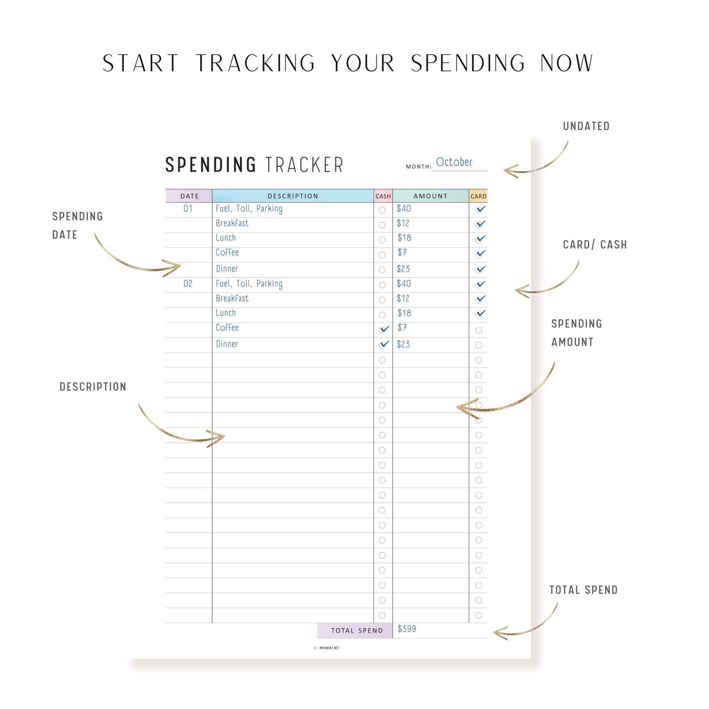 Monthly Spending Tracker Printable - M438 – mrsneat