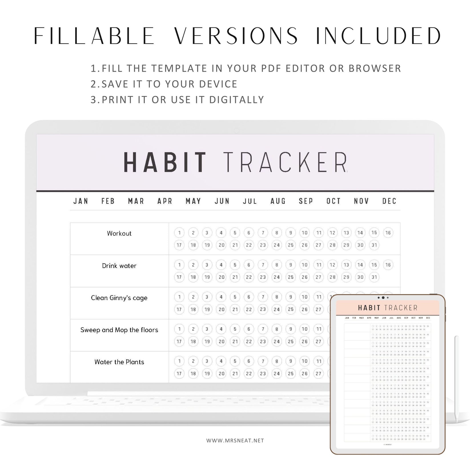 Printable Daily Habit Tracker Template - M253 – mrsneat