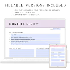 Monthly Review Template Printable - M290 – mrsneat
