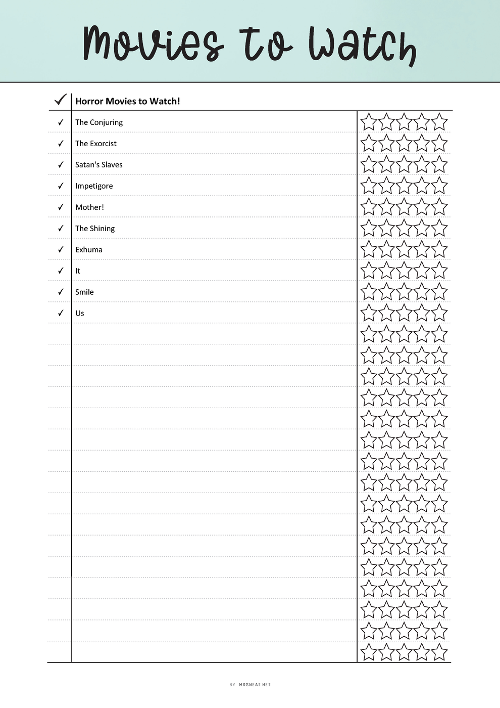 Printable Movies To Watch List - M374 – mrsneat