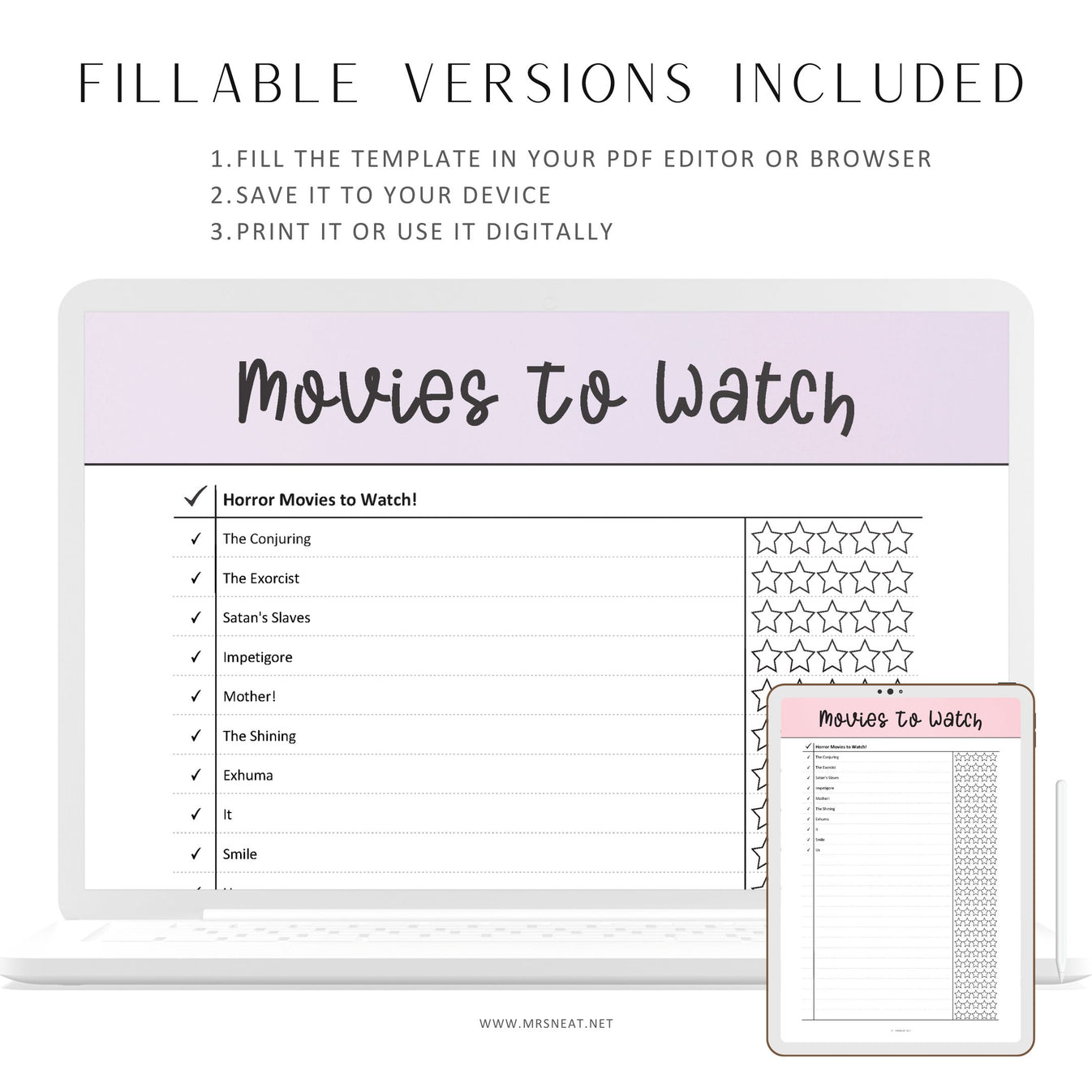 FREE Printable Movies To Watch List - M374 – mrsneat
