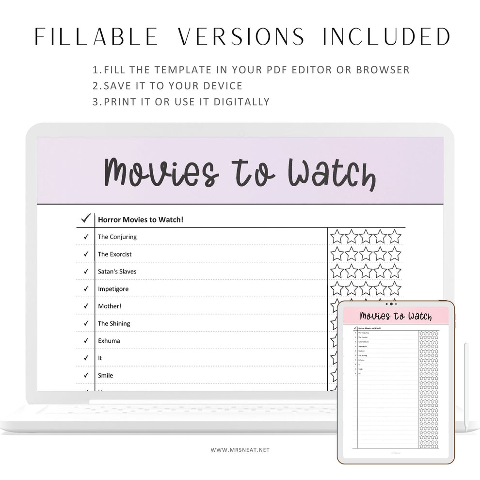 Printable Movies To Watch List - M374 – mrsneat