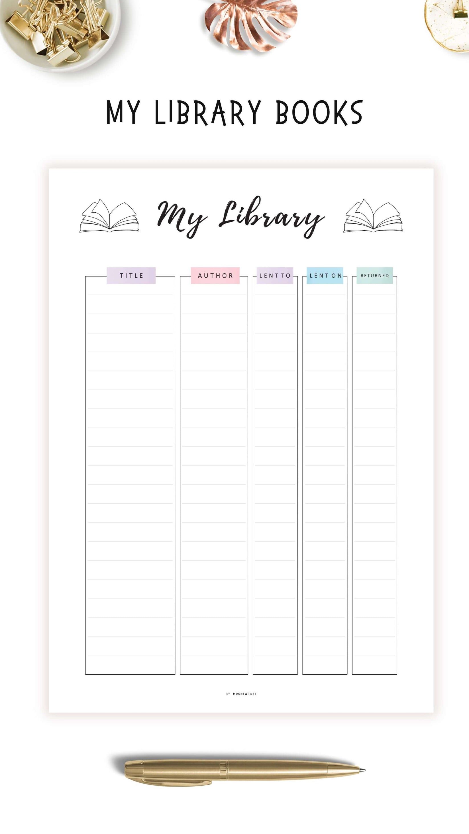 My Library Book Tracker Template Printable - M432 – mrsneat