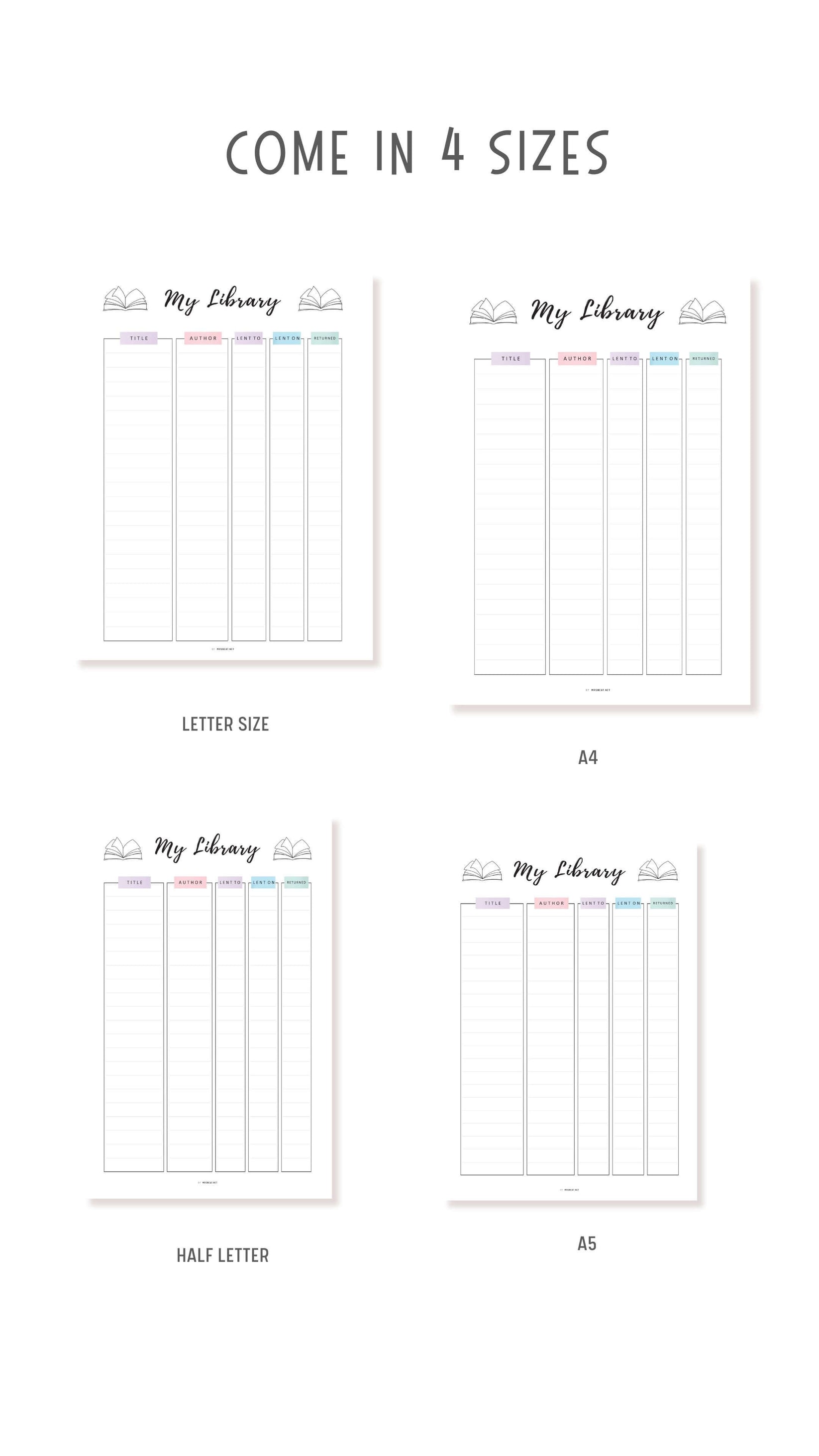 My Library Book Tracker Template PRINTABLE - M432 – mrsneat