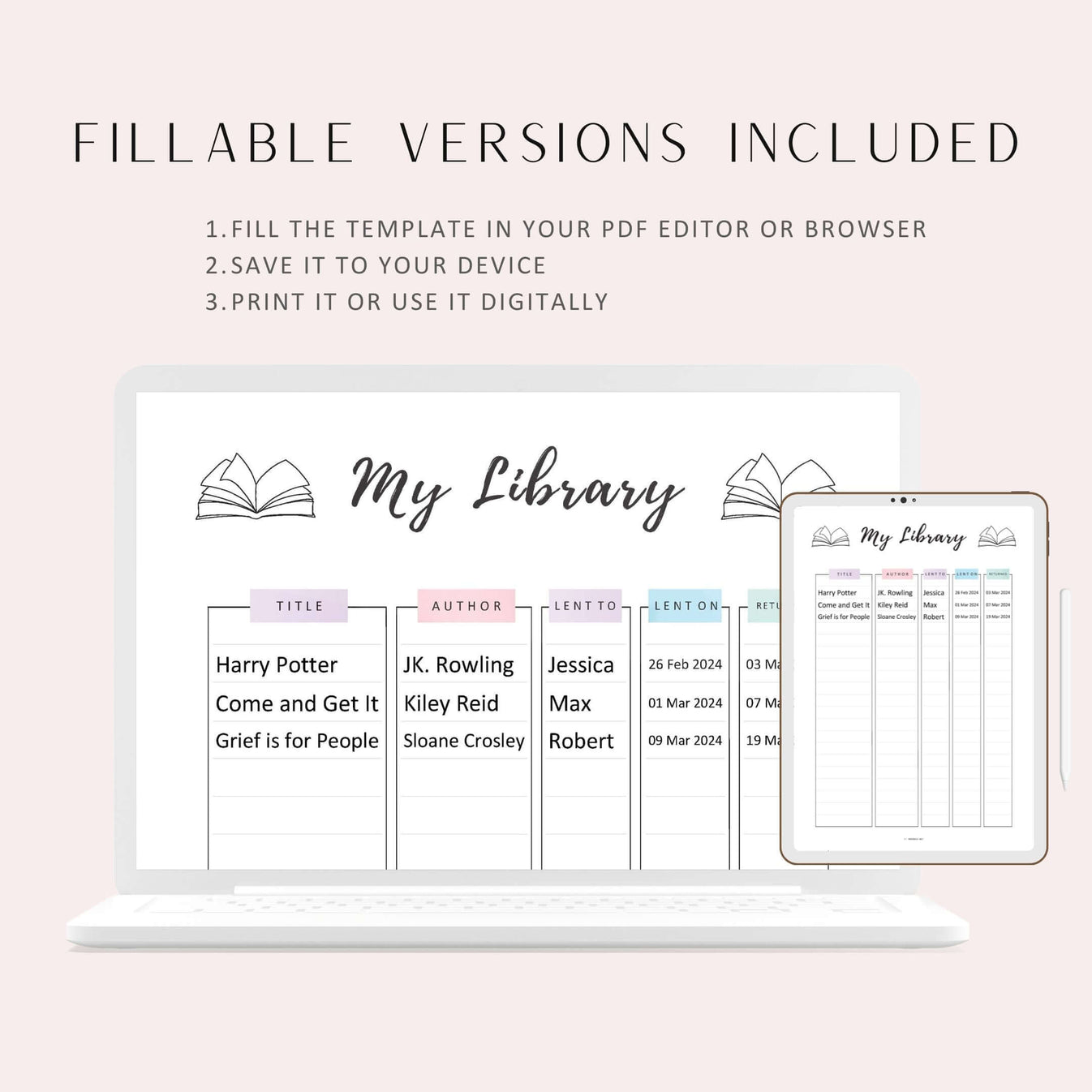 My Library Book Tracker Template Printable - M432 – mrsneat