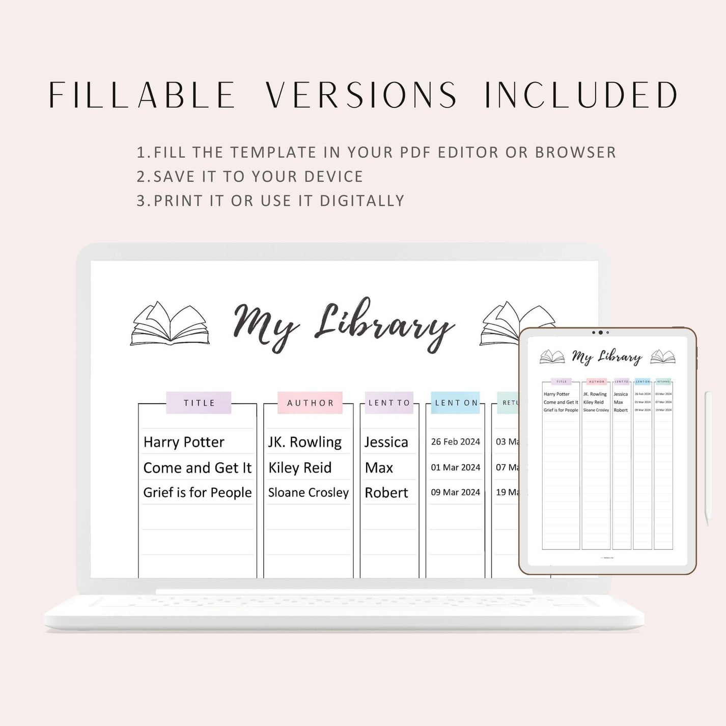 My Library Book Tracker Template Printable – mrsneat