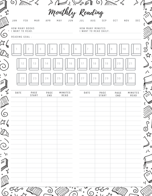 Monthly Reading Tracker Template Printable - M426 – mrsneat