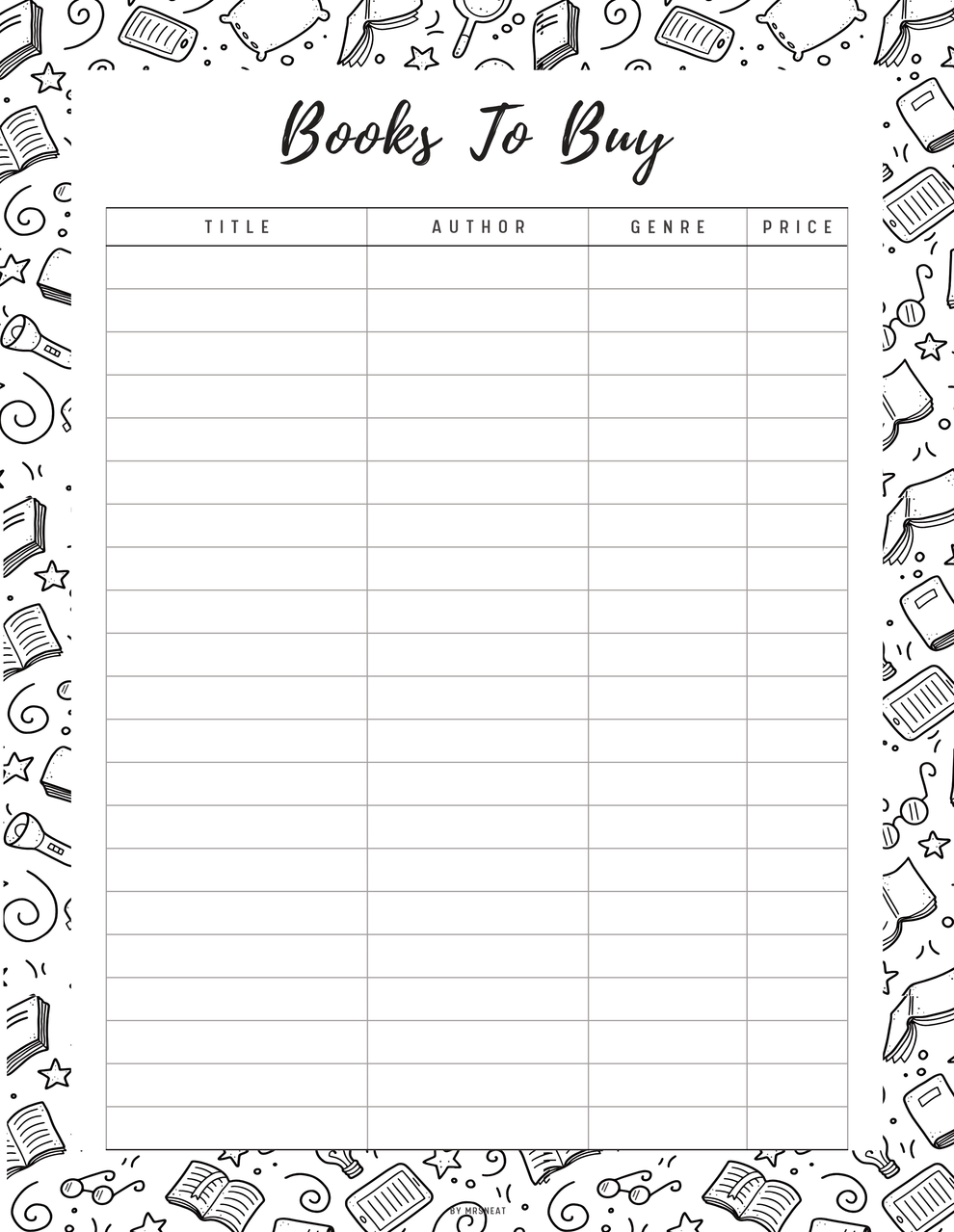 Books To Buy Template Printable - M427 – mrsneat