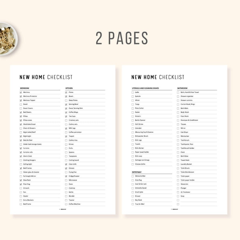 New House Checklist Template - M475 – mrsneat