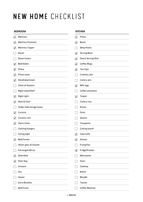 New House Checklist Template - M475 – mrsneat
