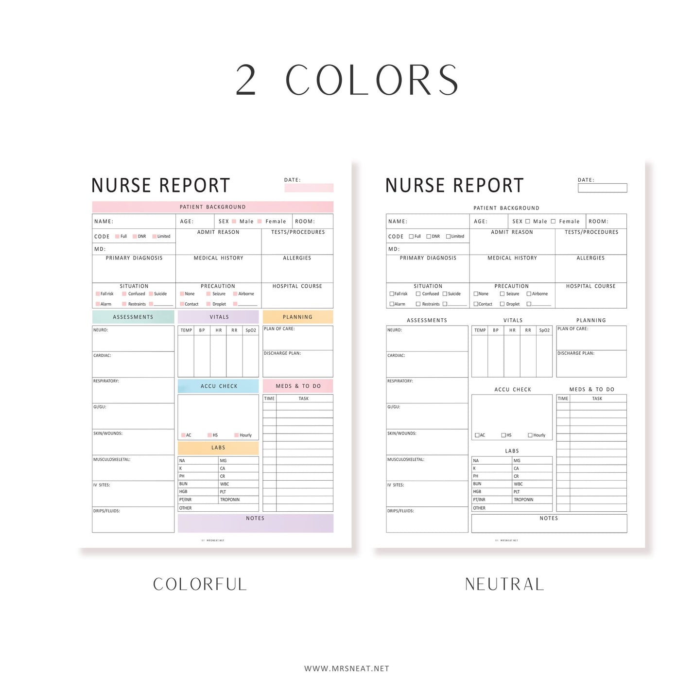 Editable Nurse Report Sheet Printable - M534 – mrsneat
