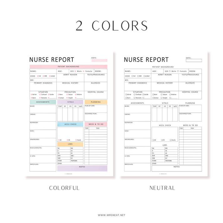 Editable Nurse Report Sheet Printable - M534 – mrsneat