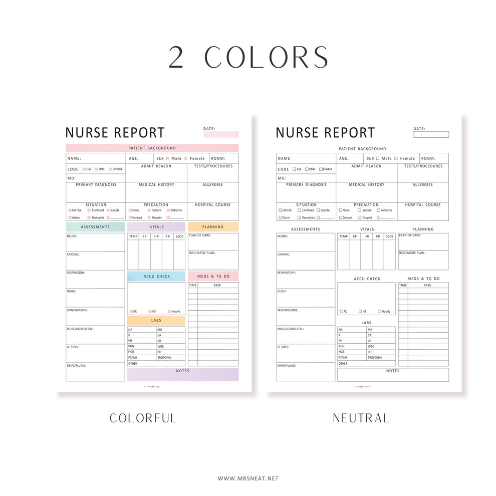 Editable Nurse Report Sheet Printable - M534 – mrsneat