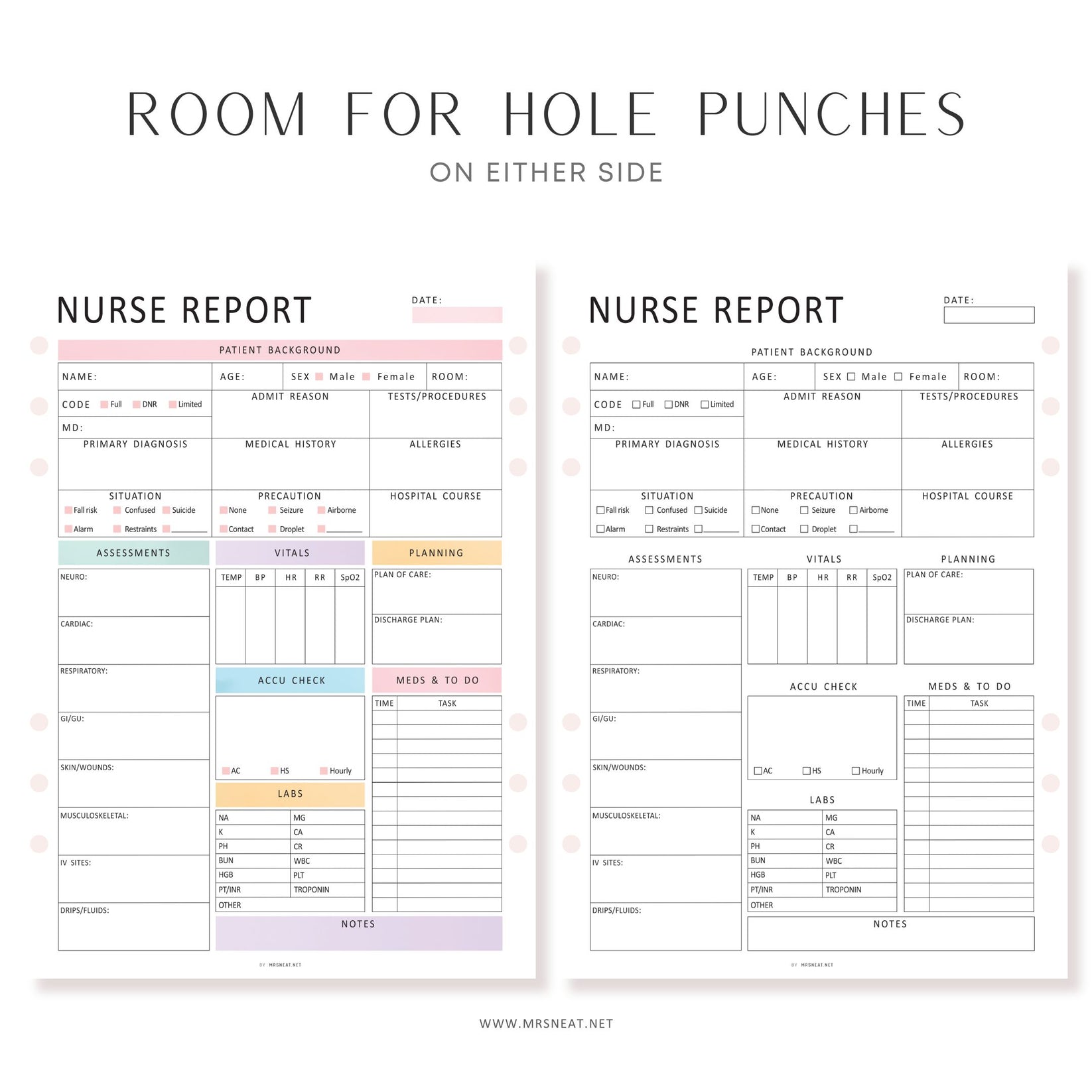 Editable Nurse Report Sheet Printable - M534 – mrsneat
