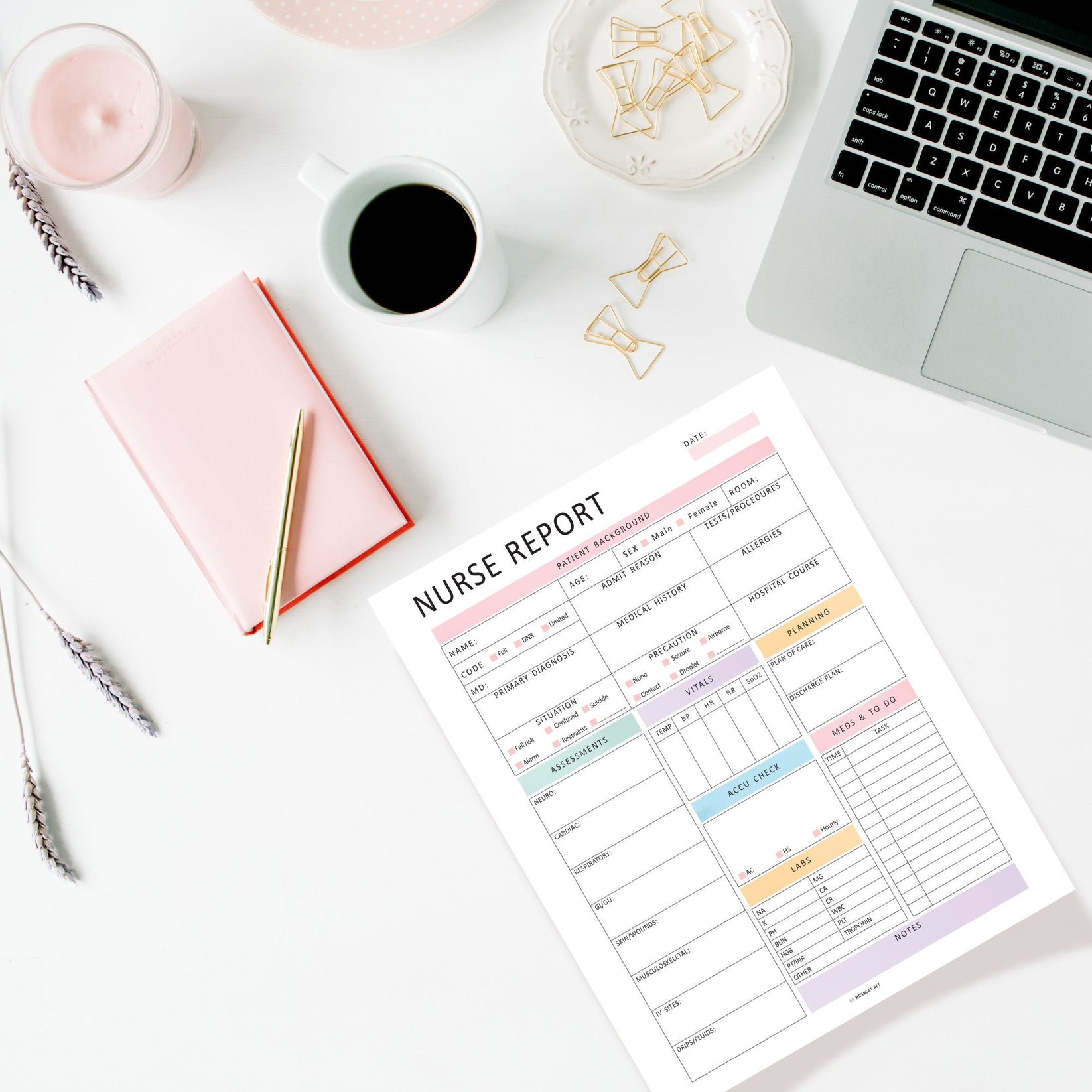 Editable Nurse Report Sheet Printable - M534 – mrsneat