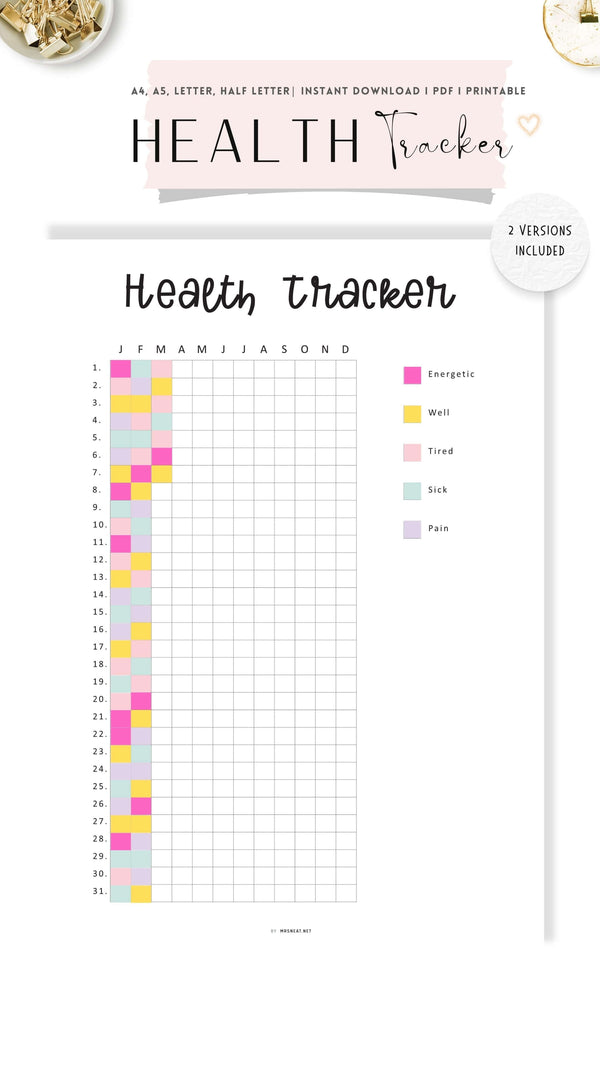 One Year Health Tracker Printable – mrsneat