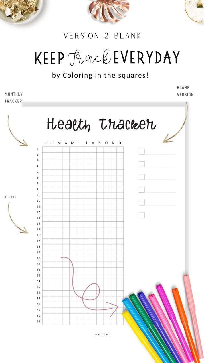 One Year Health Tracker Printable - M339 – mrsneat