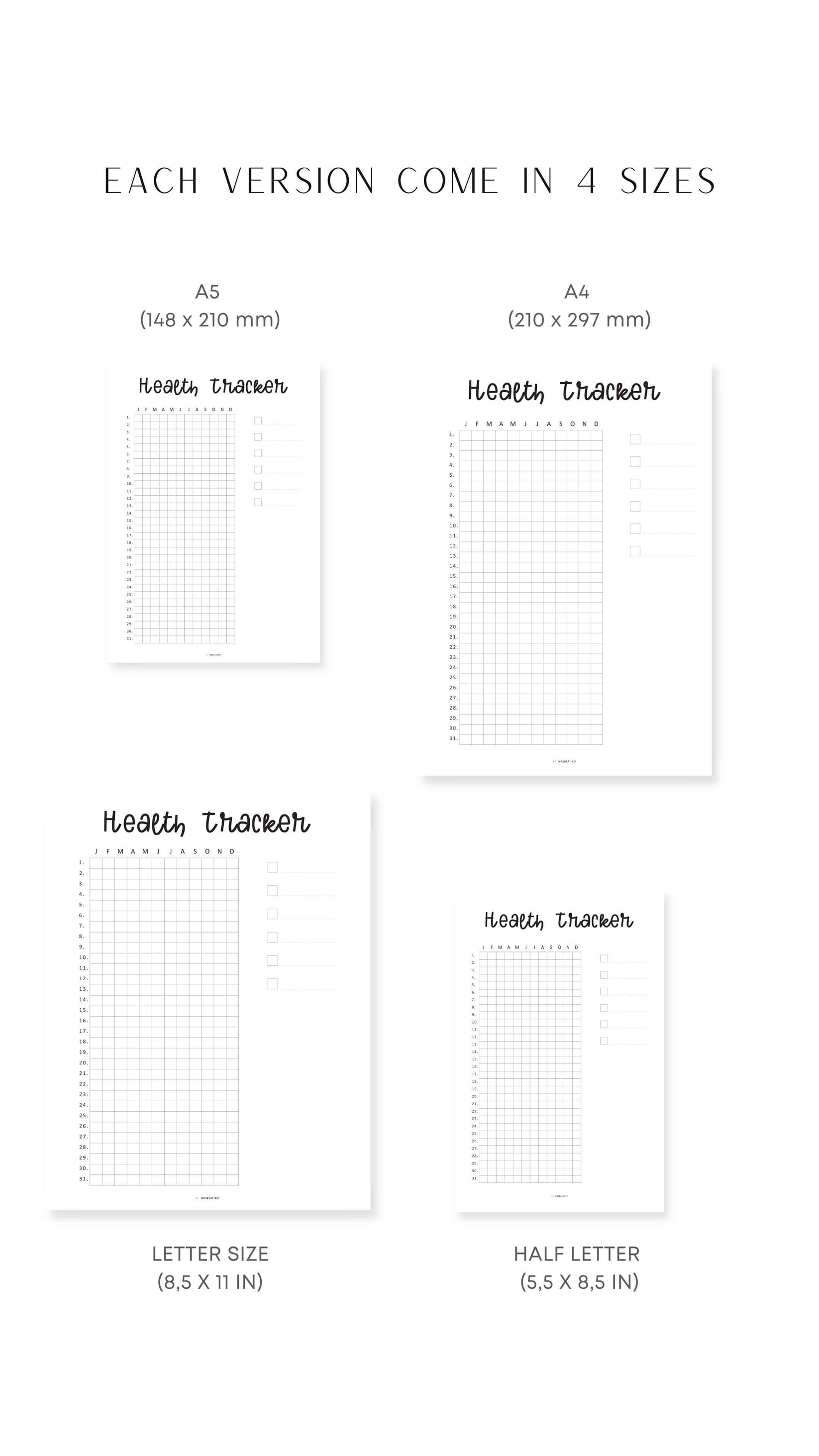 One Year Health Tracker Printable - M339 – mrsneat