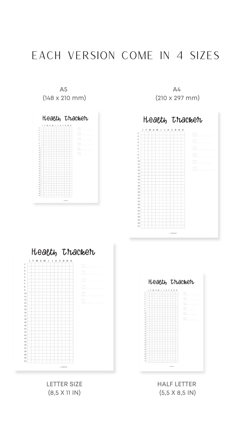 One Year Health Tracker Printable - M339 – mrsneat