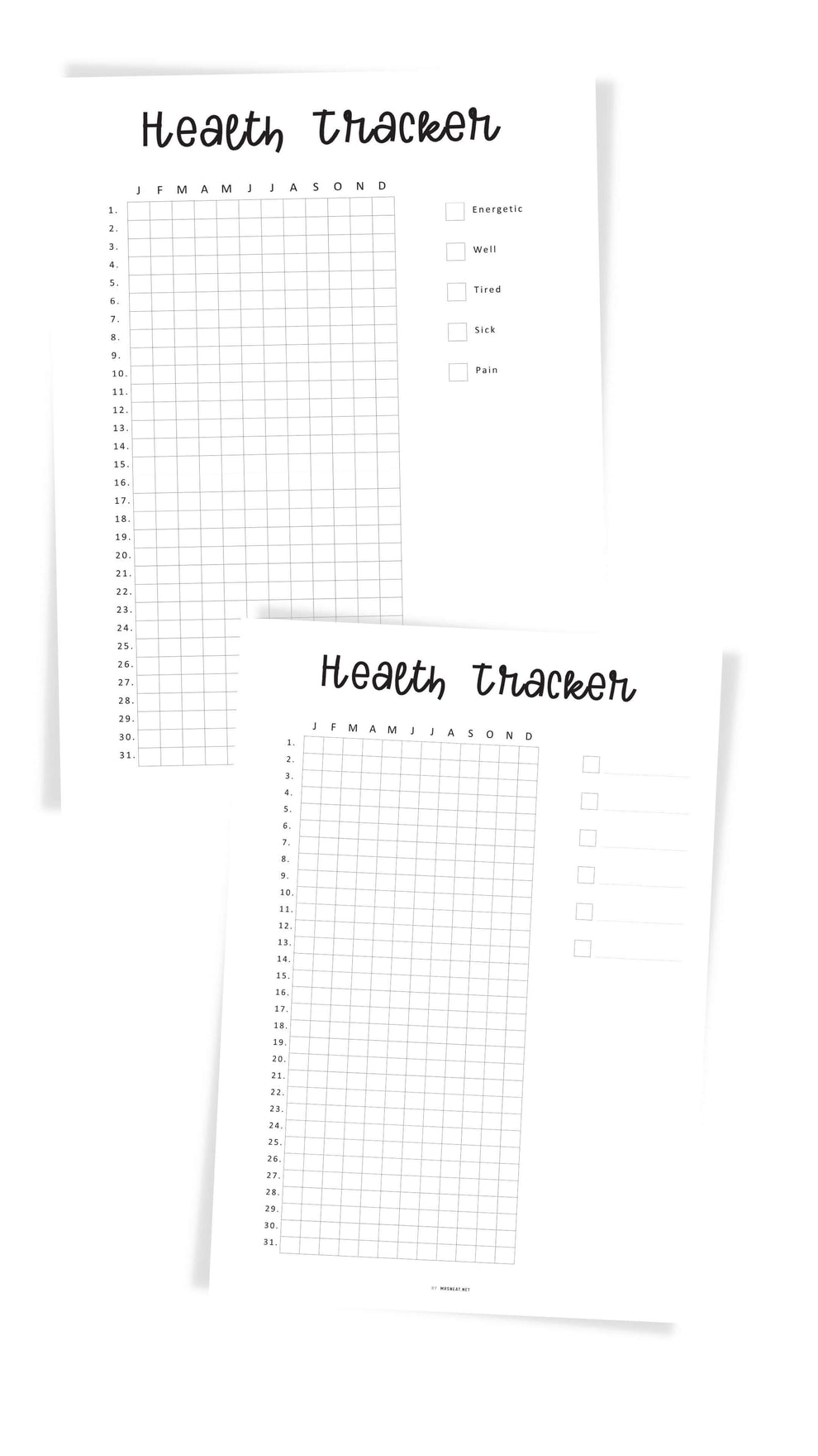 One Year Health Tracker Printable - M339 – mrsneat