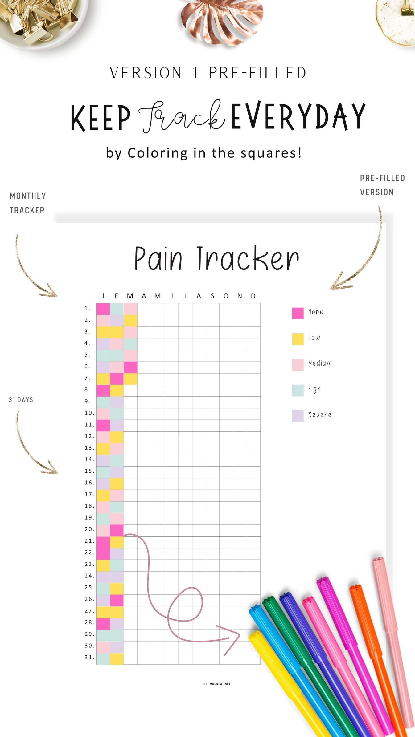 Pain Tracker Template Printable - M343 – mrsneat