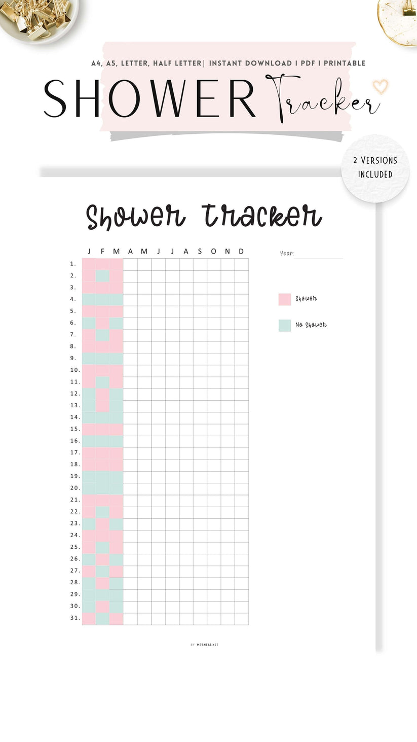 One Year Shower Tracker Template - M352 – mrsneat