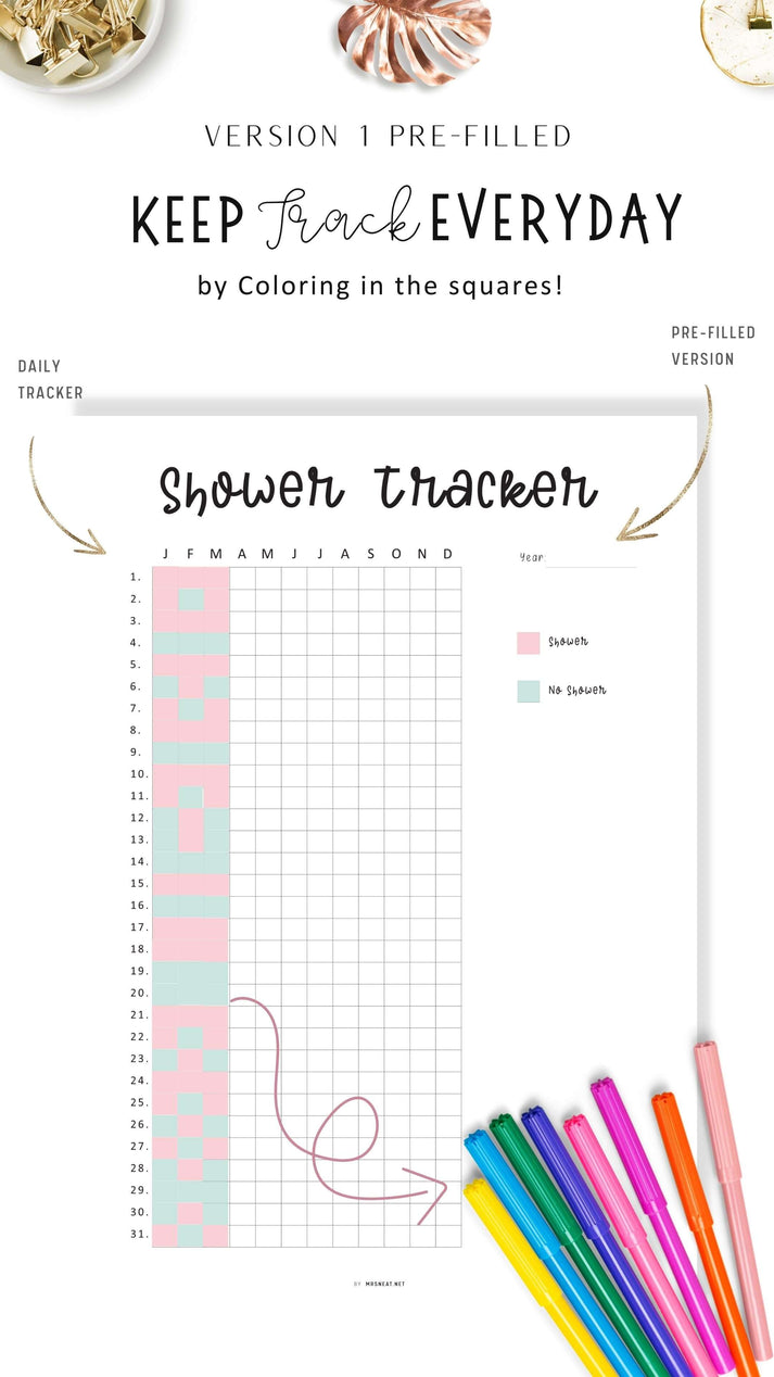 One Year Shower Tracker Template - M352 – mrsneat
