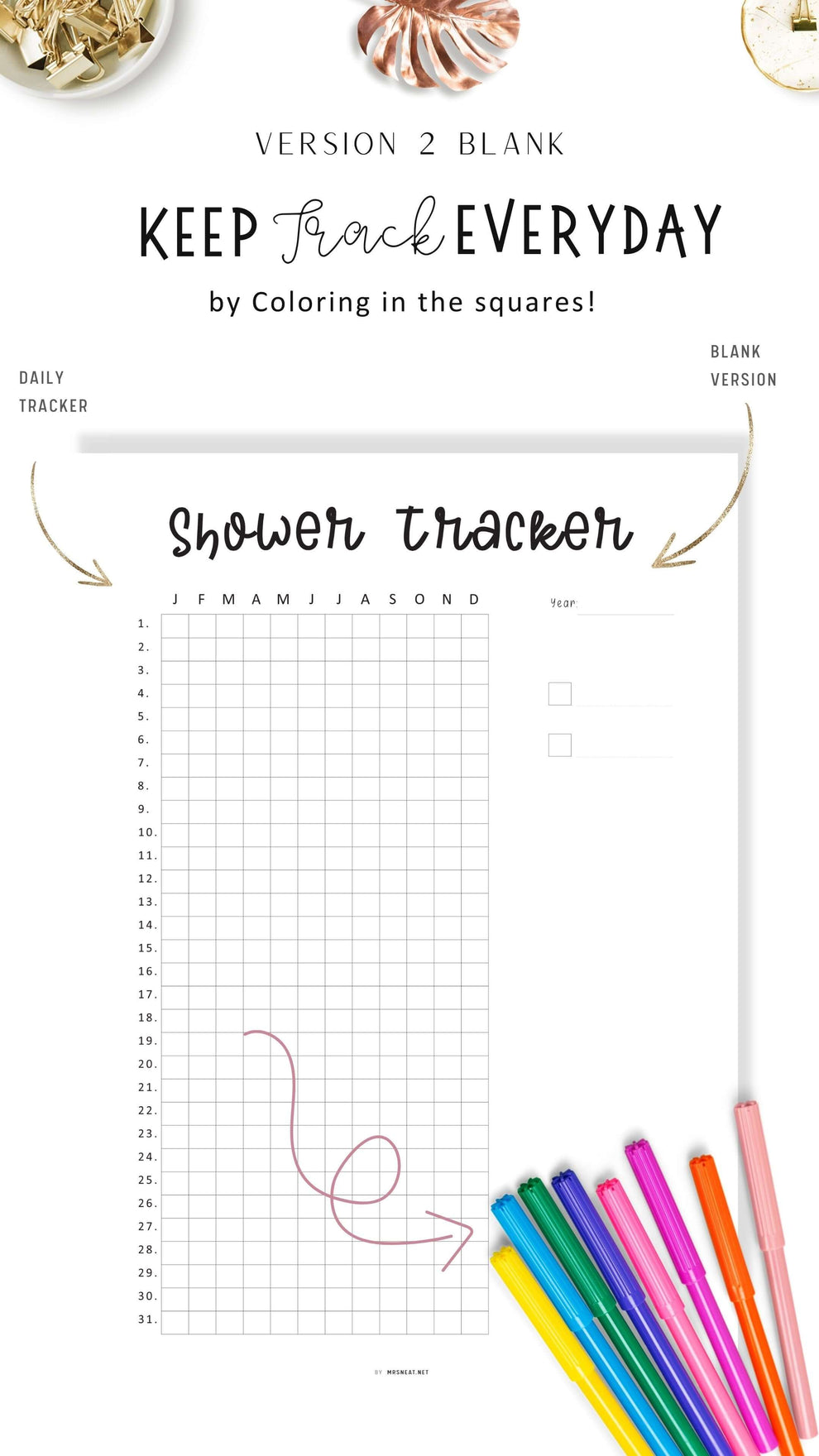One Year Shower Tracker Template - M352 – mrsneat