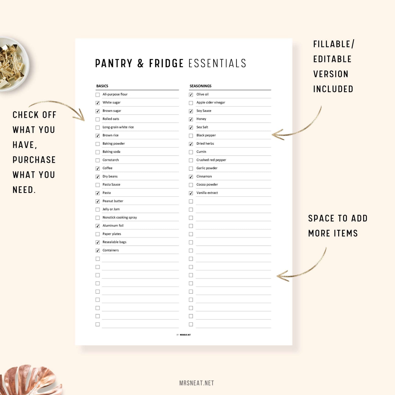 Pantry and Fridge Essentials Checklist PRINTABLE - M476 – mrsneat