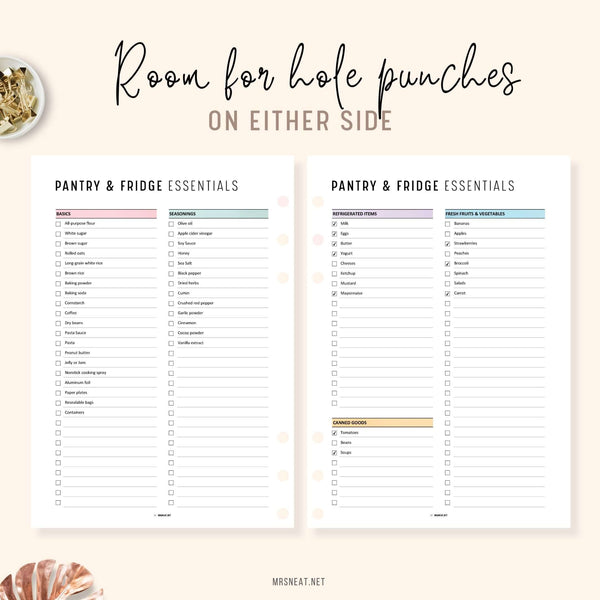 Pantry and Fridge Essentials Checklist PRINTABLE - M476 – mrsneat