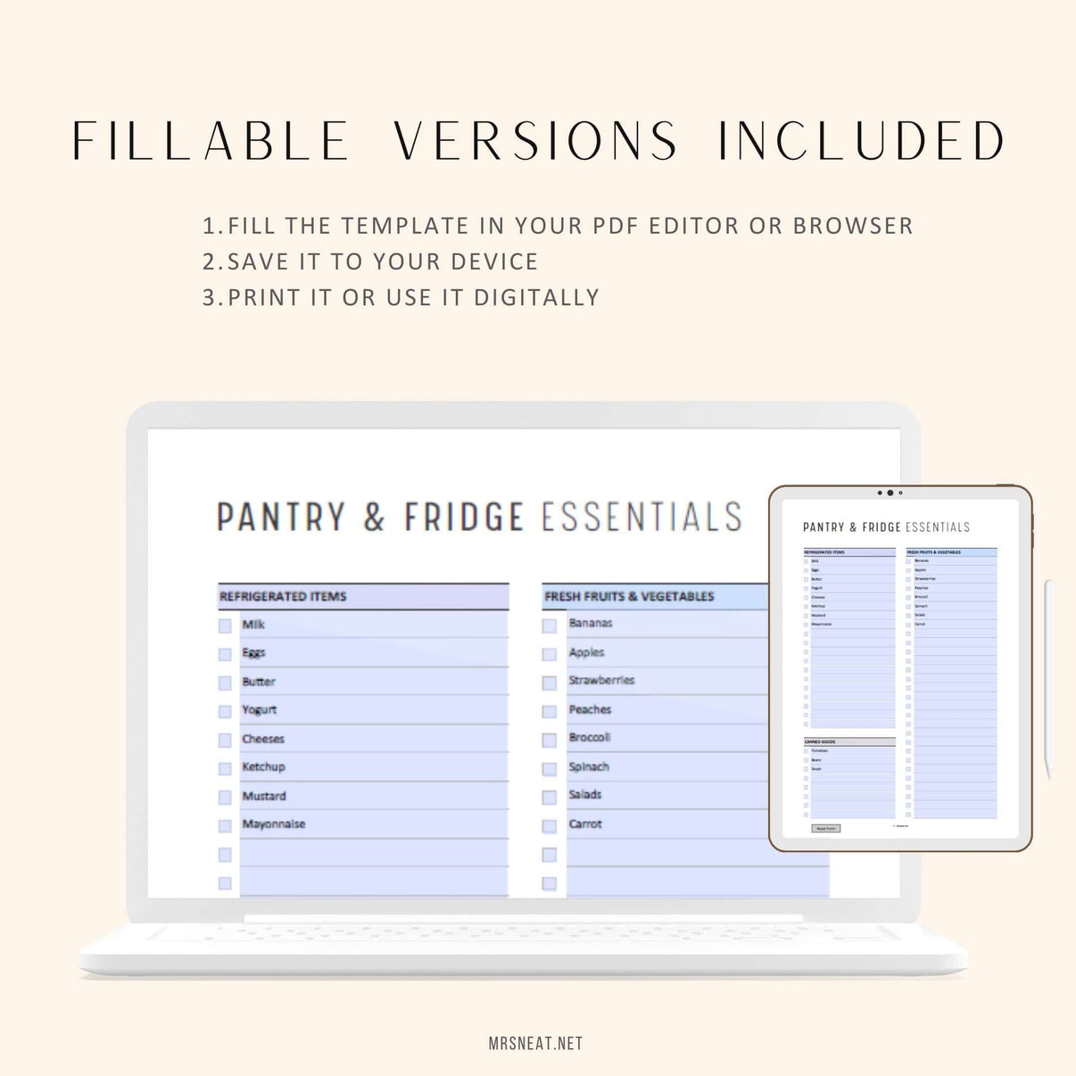 Pantry and Fridge Essentials Checklist PRINTABLE - M476 – mrsneat