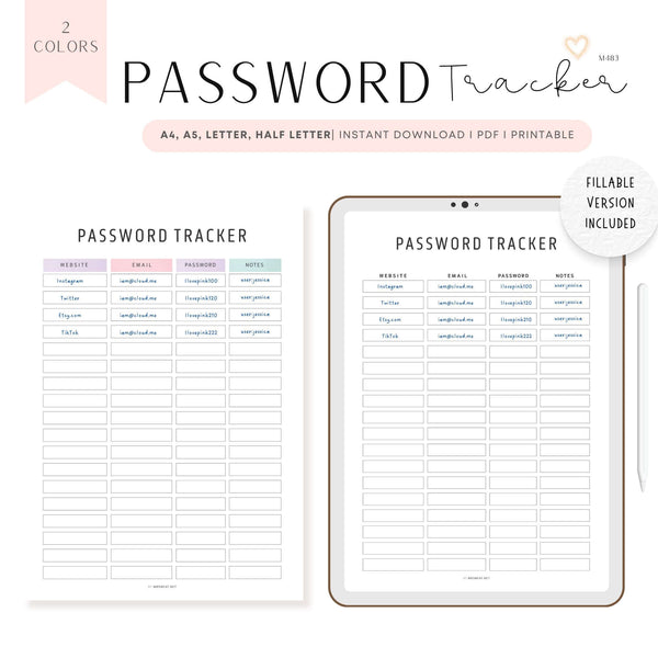 Editable Password Tracker Template - M483 – mrsneat