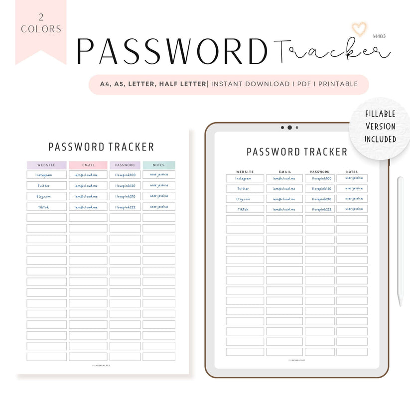 Editable Password Tracker Template - M483 – mrsneat