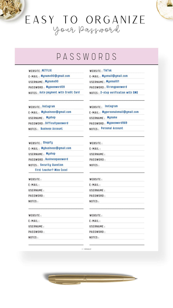 Password Tracker Template Printable – mrsneat