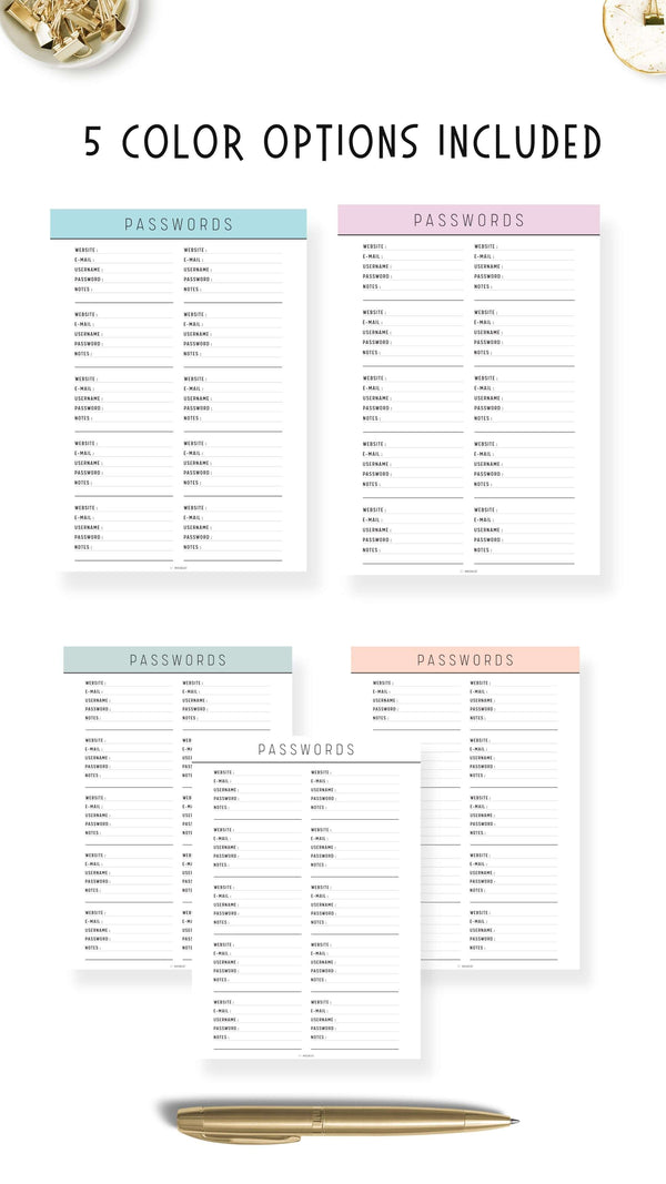 Password Tracker Template Printable - M268 – mrsneat