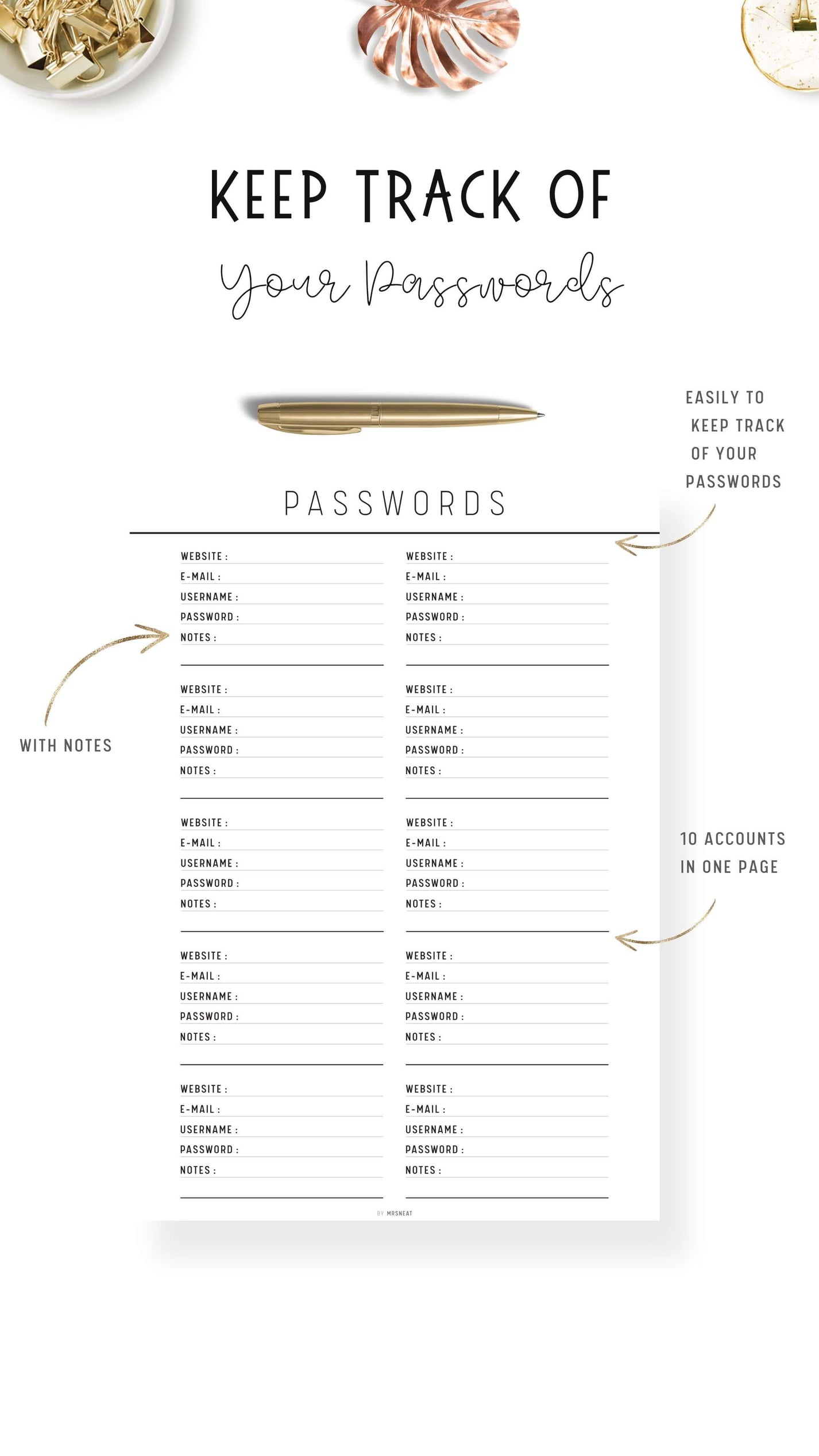Password Tracker Template Printable – mrsneat