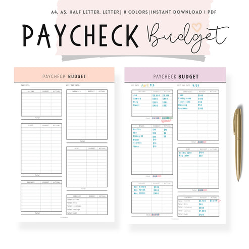 Paycheck Budget Template Printable - M147 – mrsneat