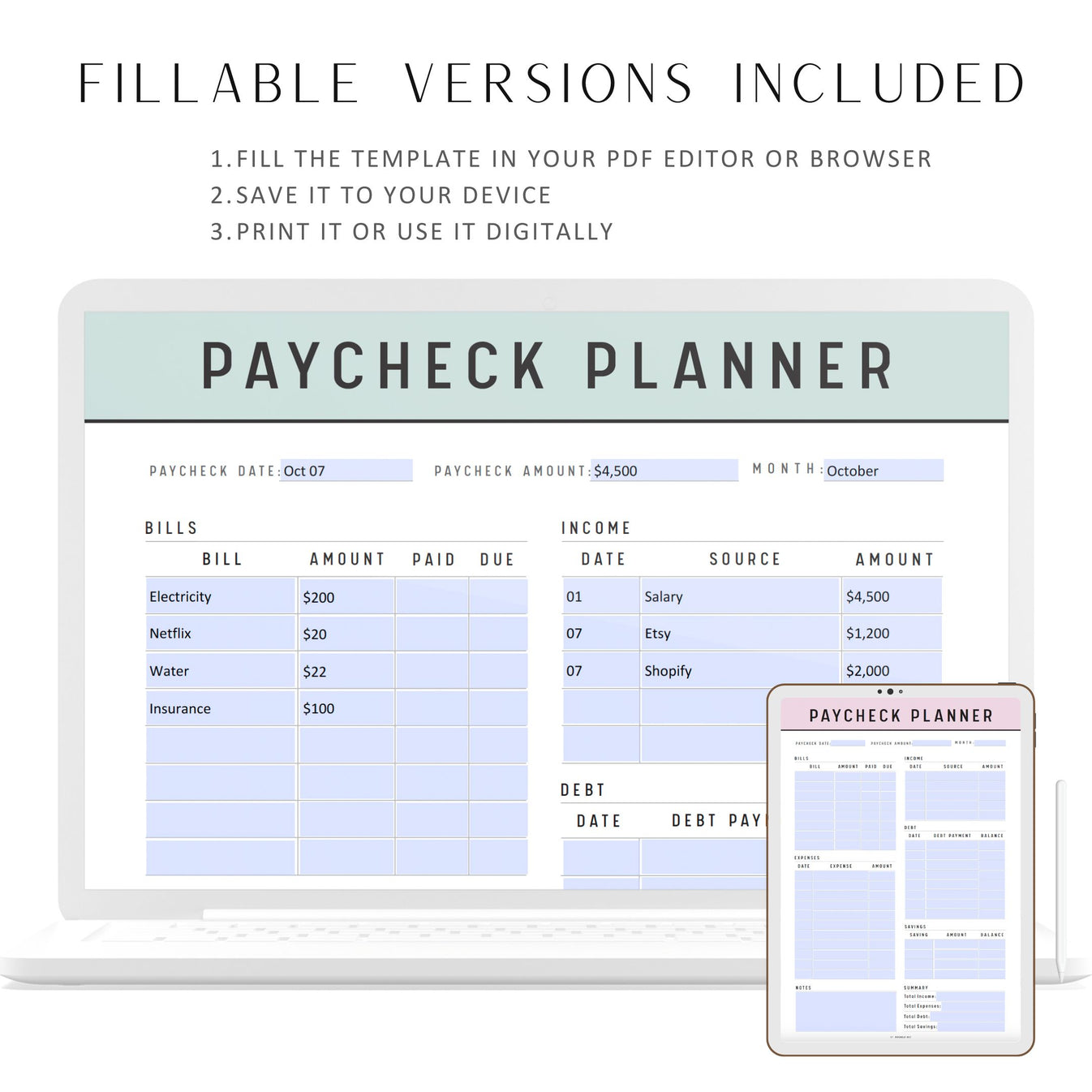 Paycheck Budget Template PRINTABLE - M417 – mrsneat