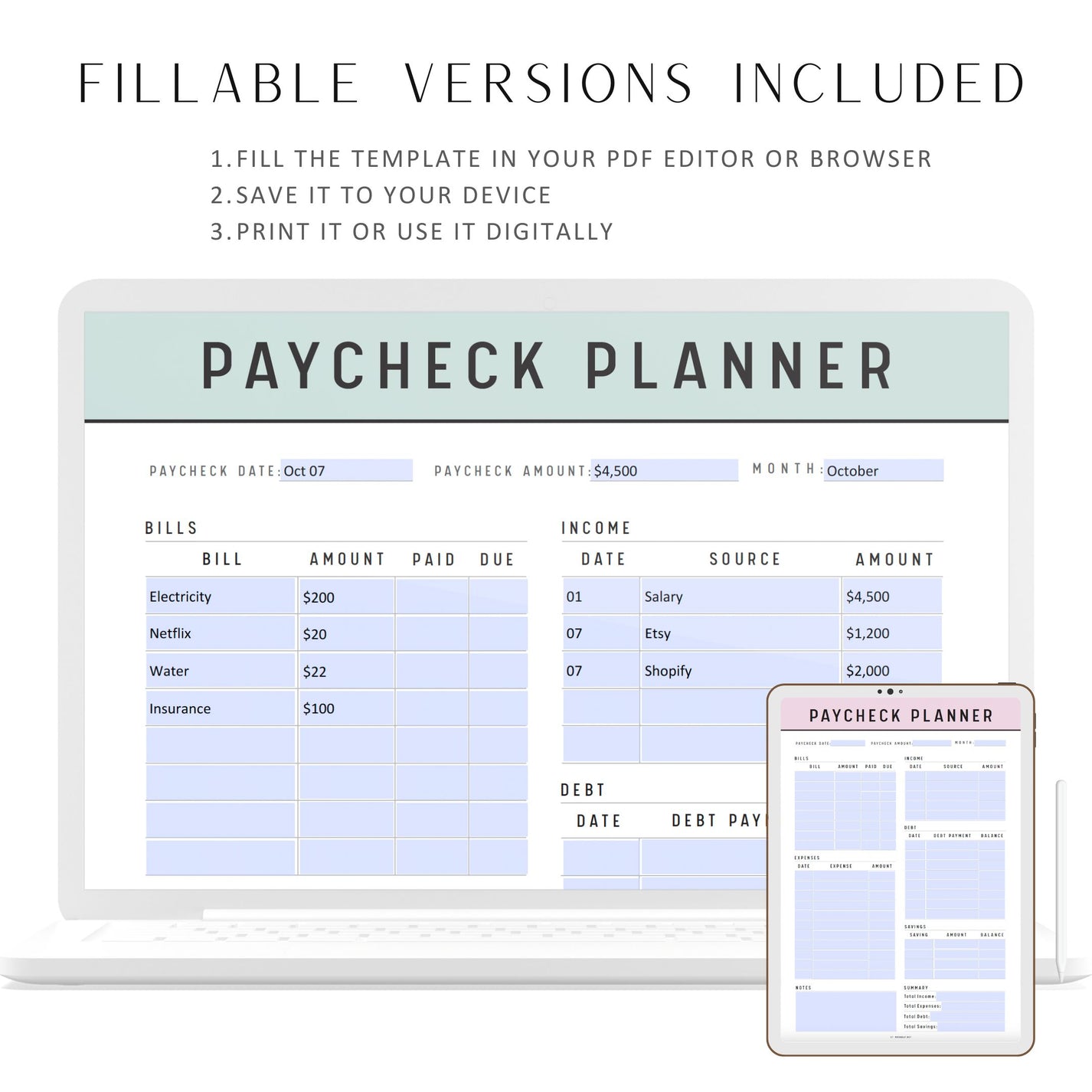 Paycheck Budget Template Printable - M417 – mrsneat